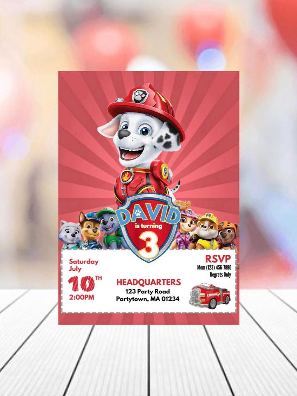 Paw Patrol Marshall Birthday Invitation - Etsy