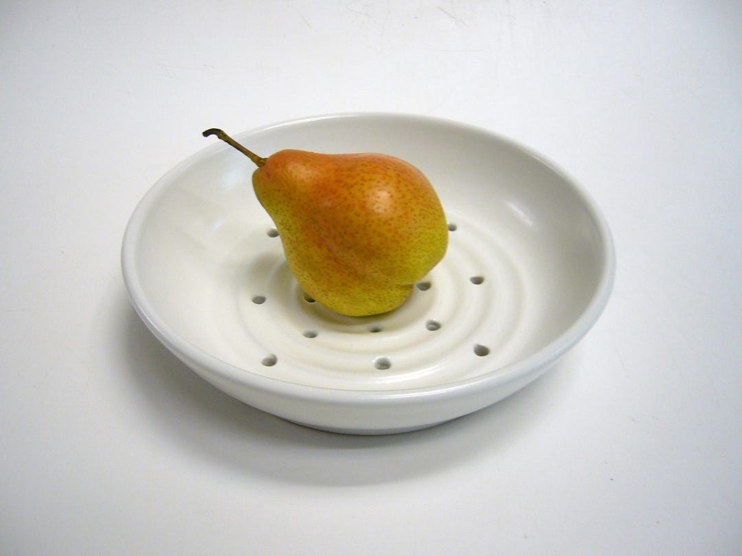 Hand-made Flat Sieve Made of Stoneware, Ceramic in White Satin Glaze, D ...