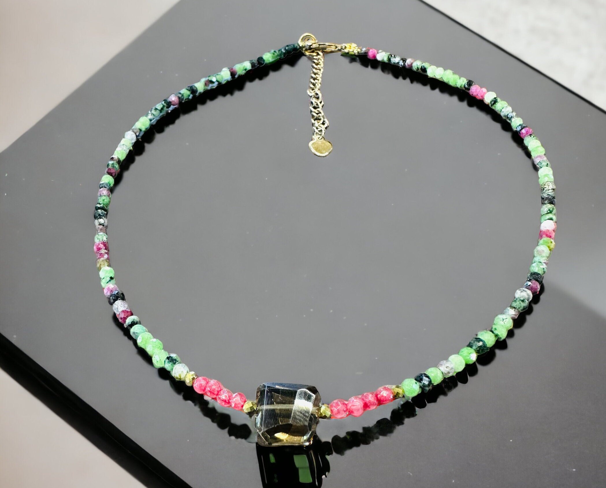 Ruby Malachite Necklace With Smoky Quartz Center (16-18 Inch) - Etsy