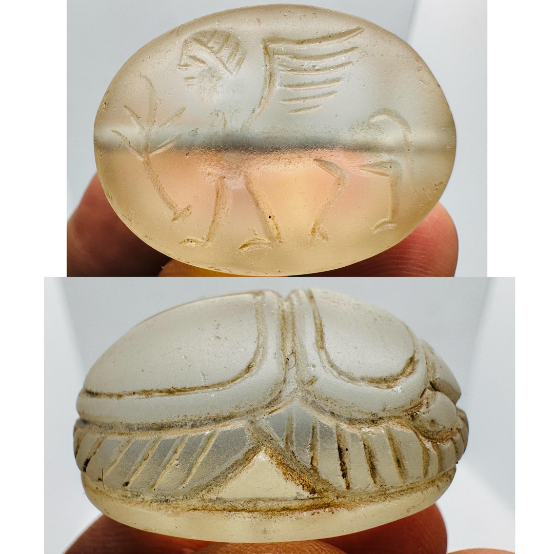 Very Old Rock Crystal Stone Egyptian Seal Intaglio Engraved Stone Bead ...