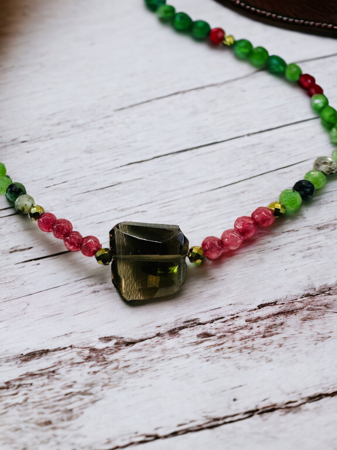 Ruby Malachite Necklace With Smoky Quartz Center (16-18 Inch) - Etsy