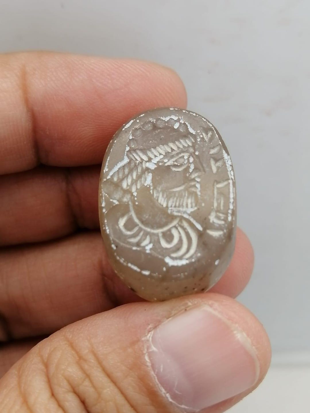 Old Stone Seal Intaglio Bead – Portrait Carved Gray Stone | Roman Agate ...