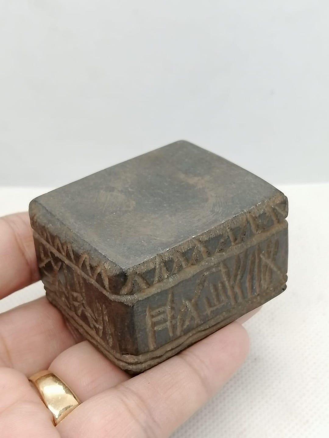 Ancient Tribal Symbol Box – Hand-carved Ritual Storage With Script ...