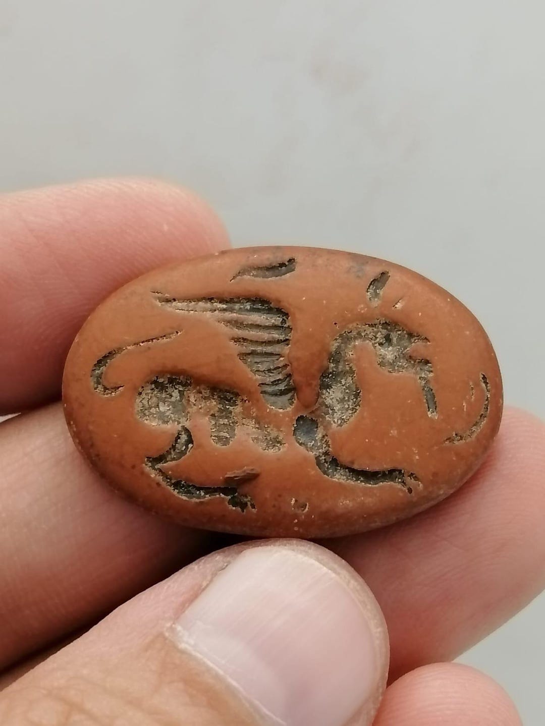 Ancient-roman Jasper Oval Seal – Winged Griffin Intaglio – Carved ...