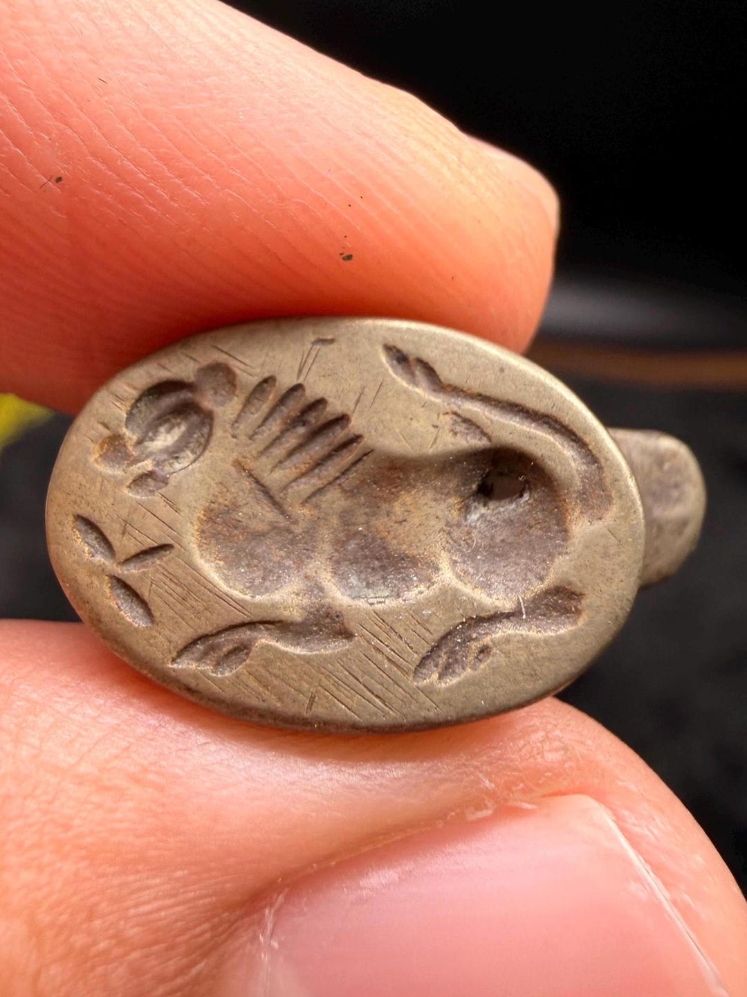 Roman Old Intaglio Animal Intaglio Ring • Engraved Brass Seal Ring With ...