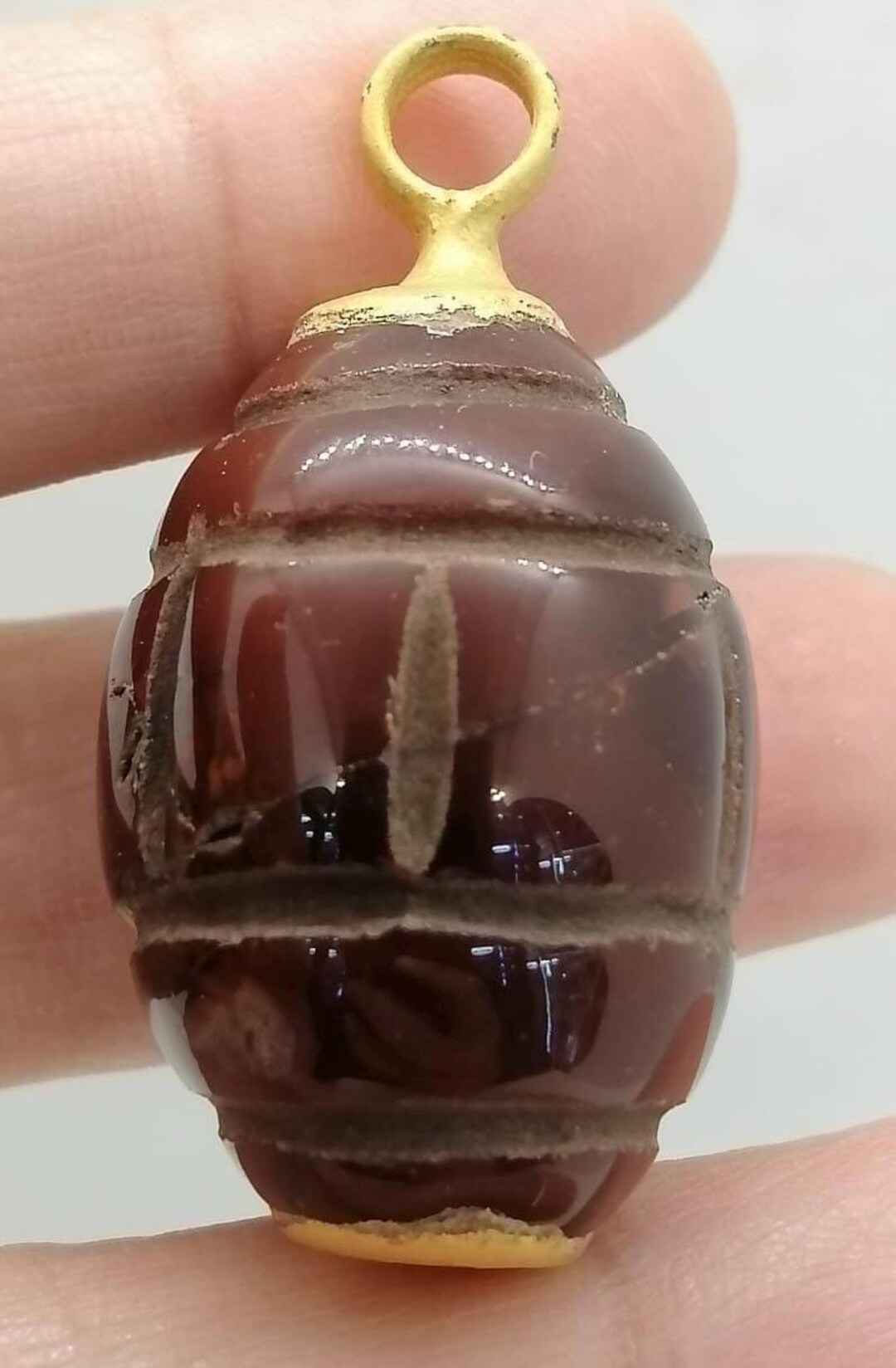 Roman Agate Carved Red Agate Pendant | Tribal Barrel Amulet With Gold ...