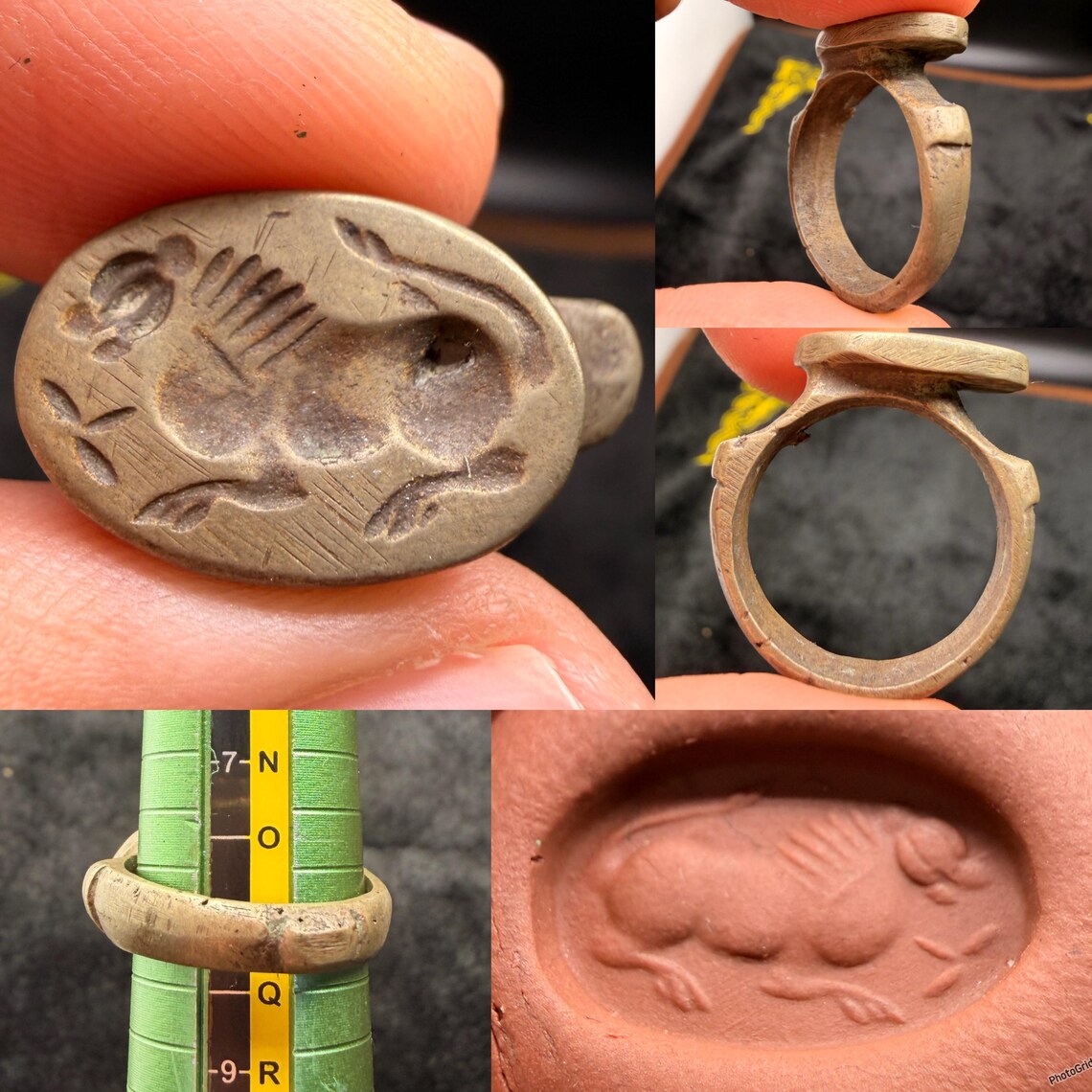 Antique Brass Intaglio Ring • Engraved Beast Seal, Size R - Etsy