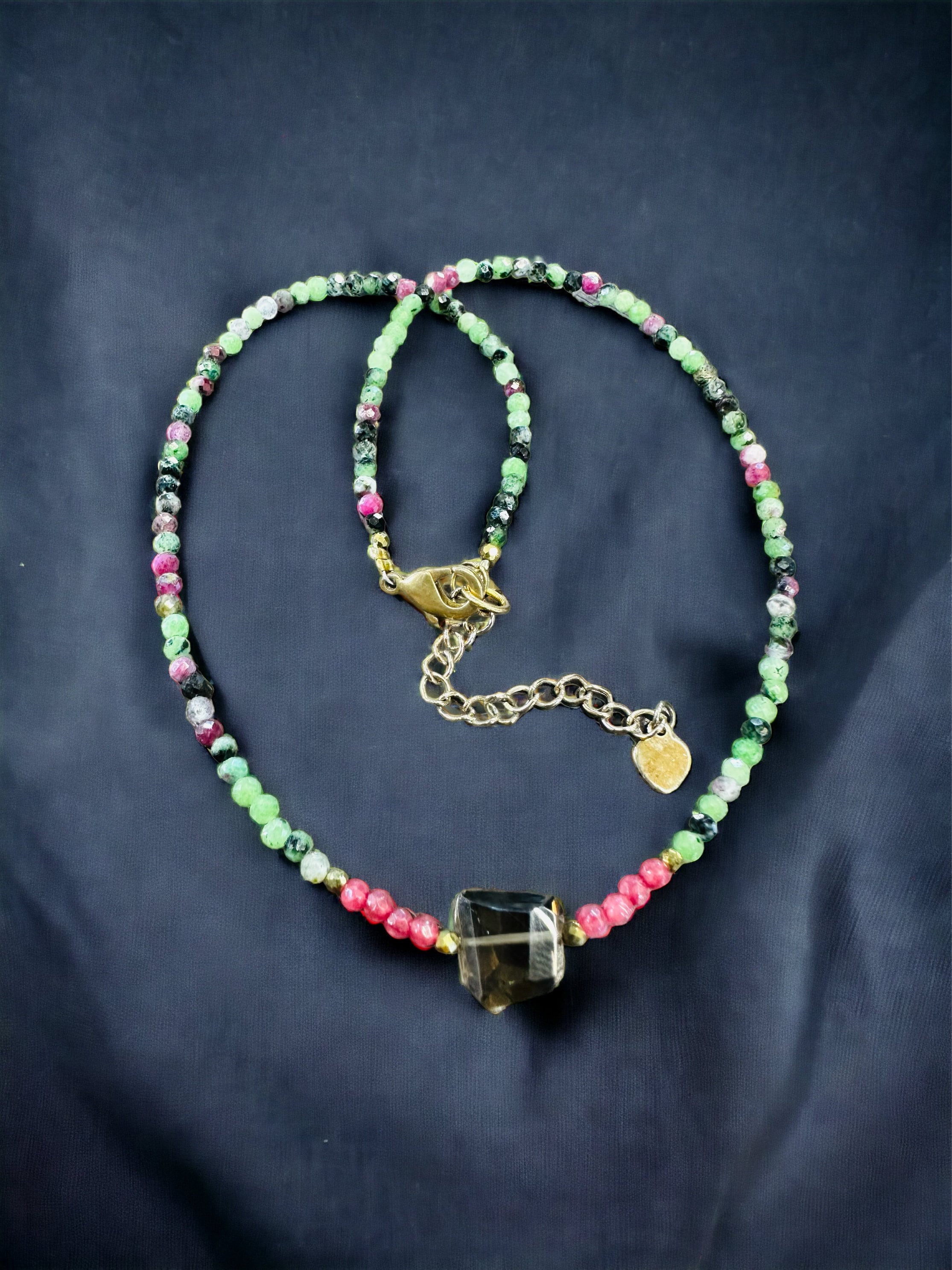 Ruby Malachite Necklace With Smoky Quartz Center (16-18 Inch) - Etsy