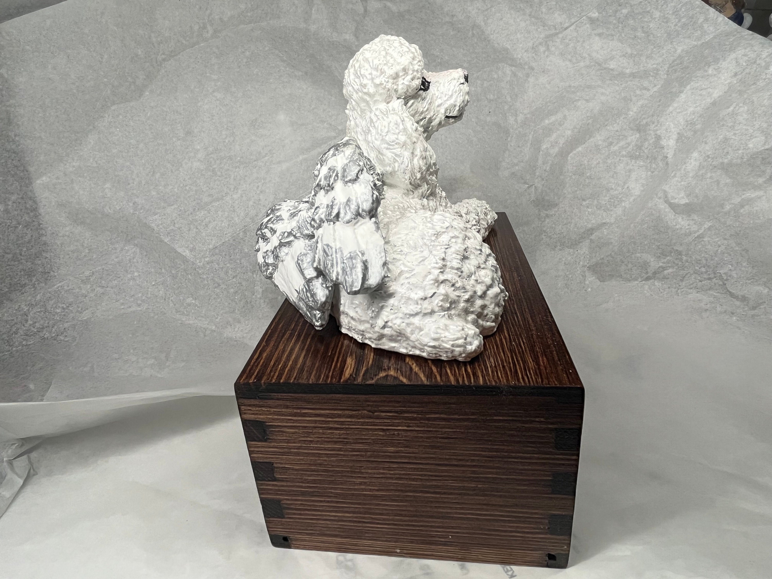 Custom Engraved White Poodle Urn Wings Angel Pet Loss Portrait ...