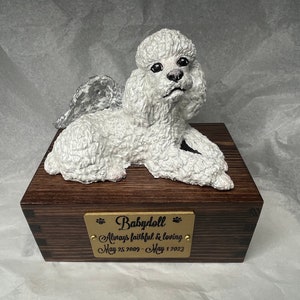 Custom Engraved White Poodle Urn Wings Angel Pet Loss Portrait ...