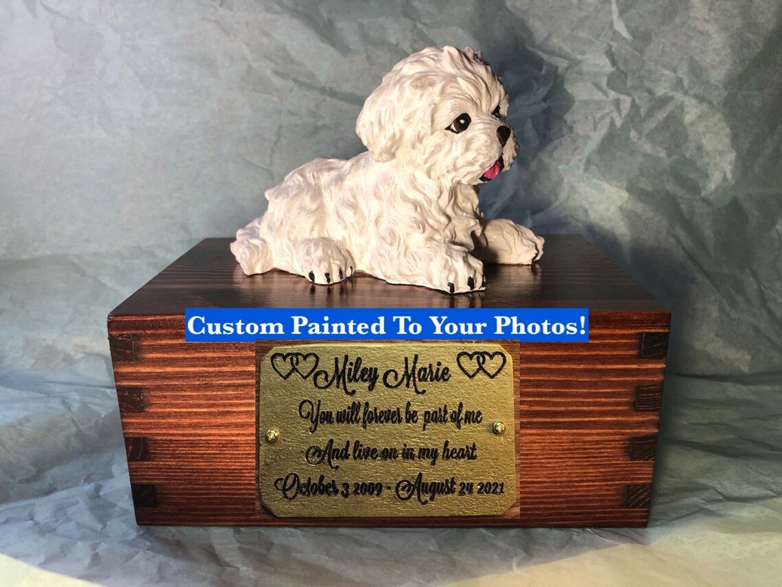 Custom Engraved Maltese Urn Pet Portrait Figurine to Your Dog's Photo ...
