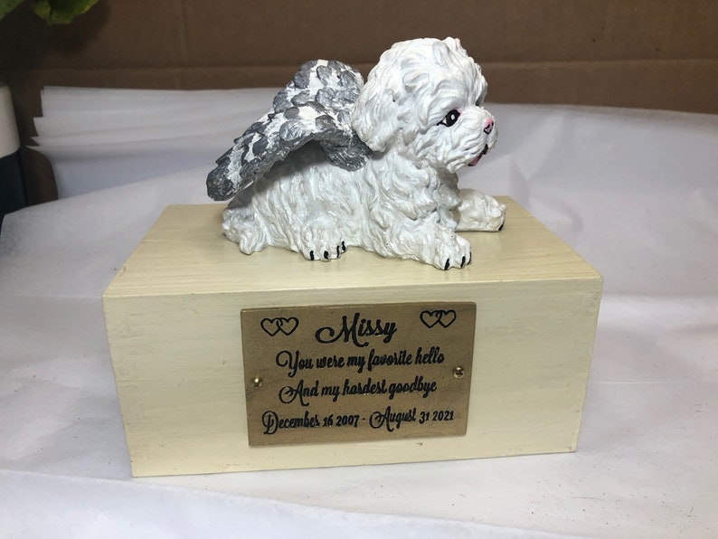 Custom Engraved Maltese Urn Pet Portrait Figurine to Your Dog's Photo ...
