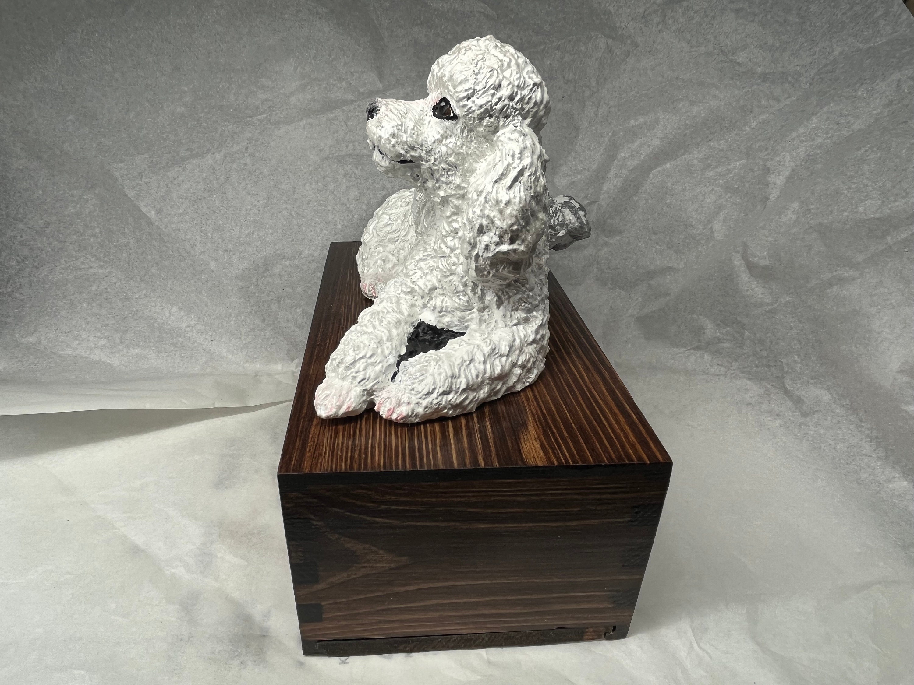 Custom Engraved White Poodle Urn Wings Angel Pet Loss Portrait ...