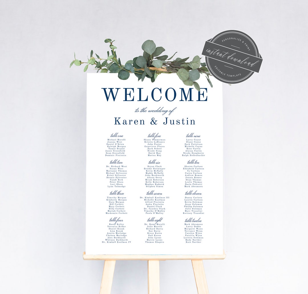 Traditional Wedding Seating Chart, Instant Download, 3 Sizes to Choose ...