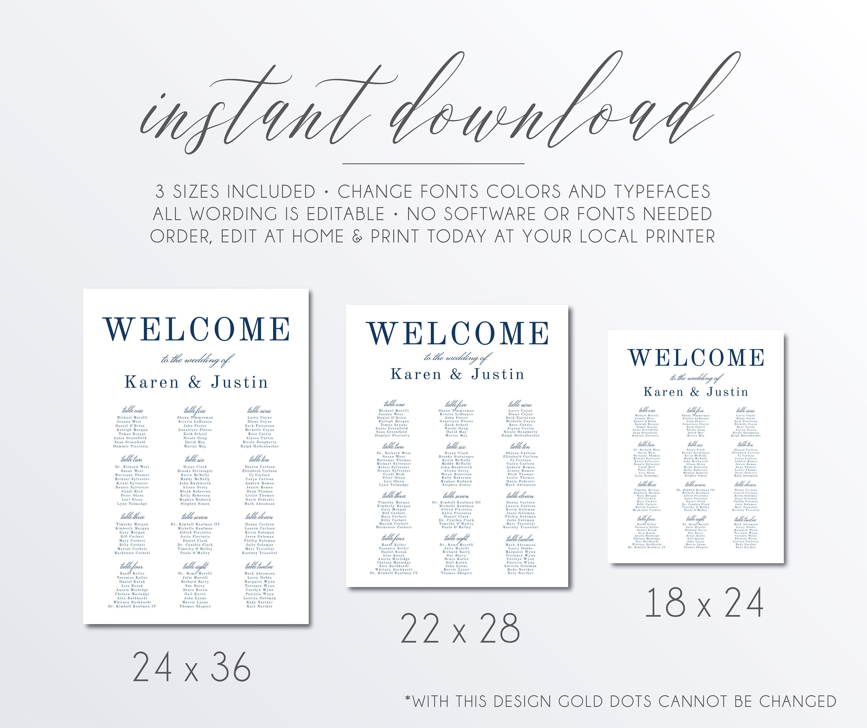 Traditional Wedding Seating Chart, Instant Download, 3 Sizes to Choose ...