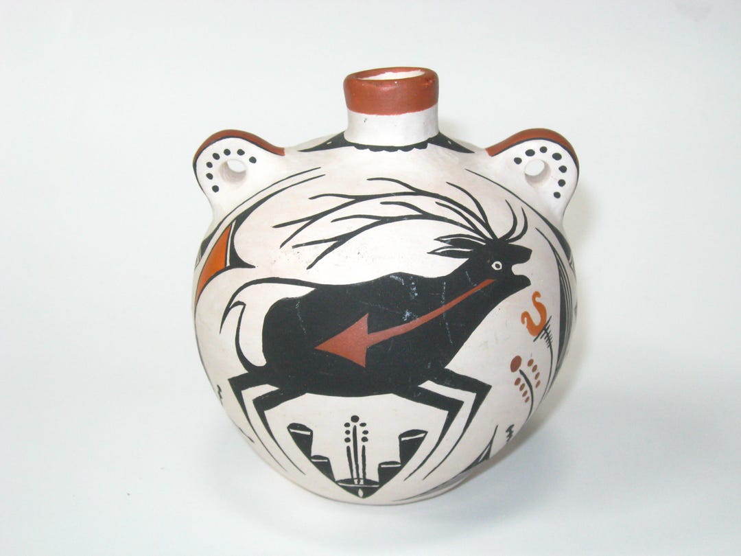 Signed Robert Trujilo Sr. Acoma Pueblo Polychrome Hand Painted Canteen ...