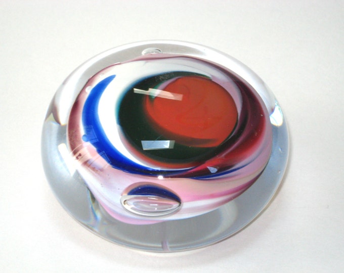 Rollin Karg Signed Paperweight Disc Shape Swirled Red White & - Etsy