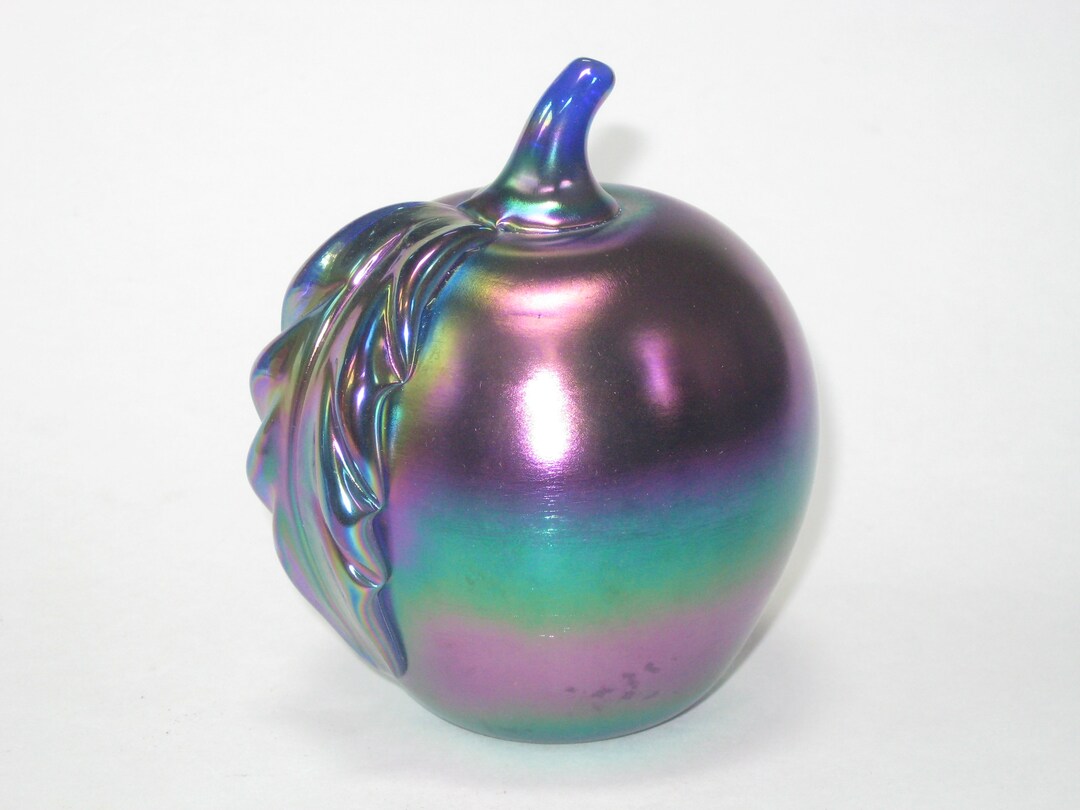 Gibson Large Iridescent Carnival Glass Apple Sculpture Paperweight ...
