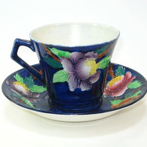 Maling China England Vintage Tube-lined Cup and Saucer Cobalt Blue W ...
