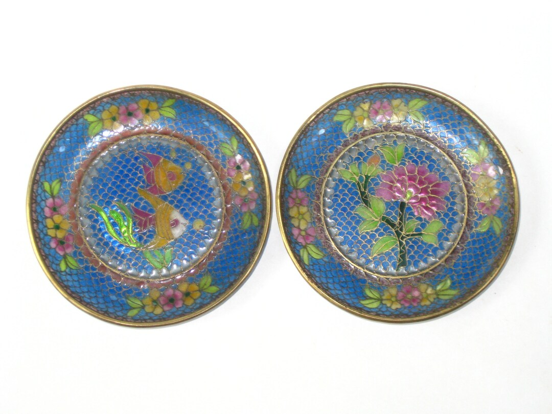 2 Chinese Plique-a-jour Cloisonne 'transparency Enamel' 4 Floral Dishes ...