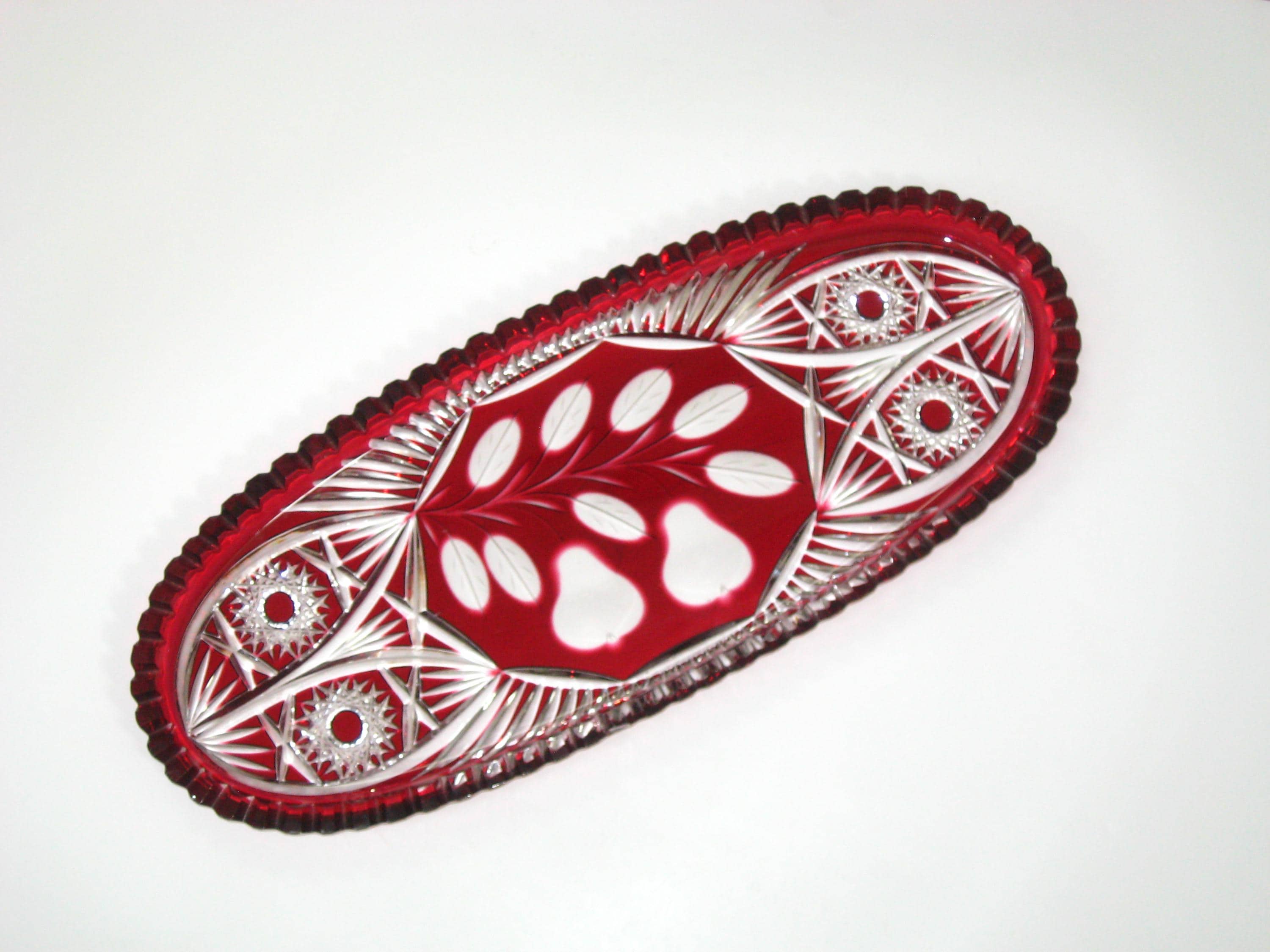 Huge 17+" Long Bohemian Ruby Red Overlay Cut to Clear Crystal Oval ...