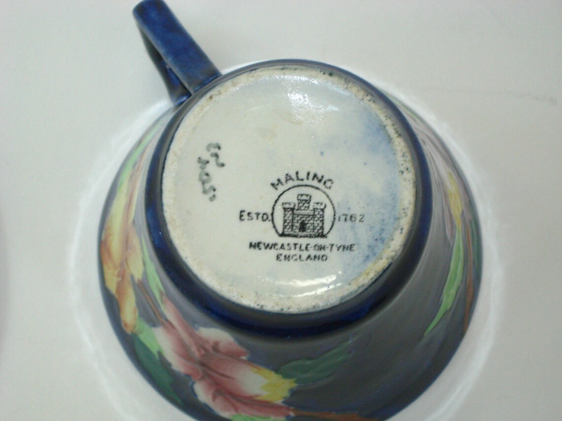 Maling China England Vintage Tube-lined Cup and Saucer Cobalt Blue W ...