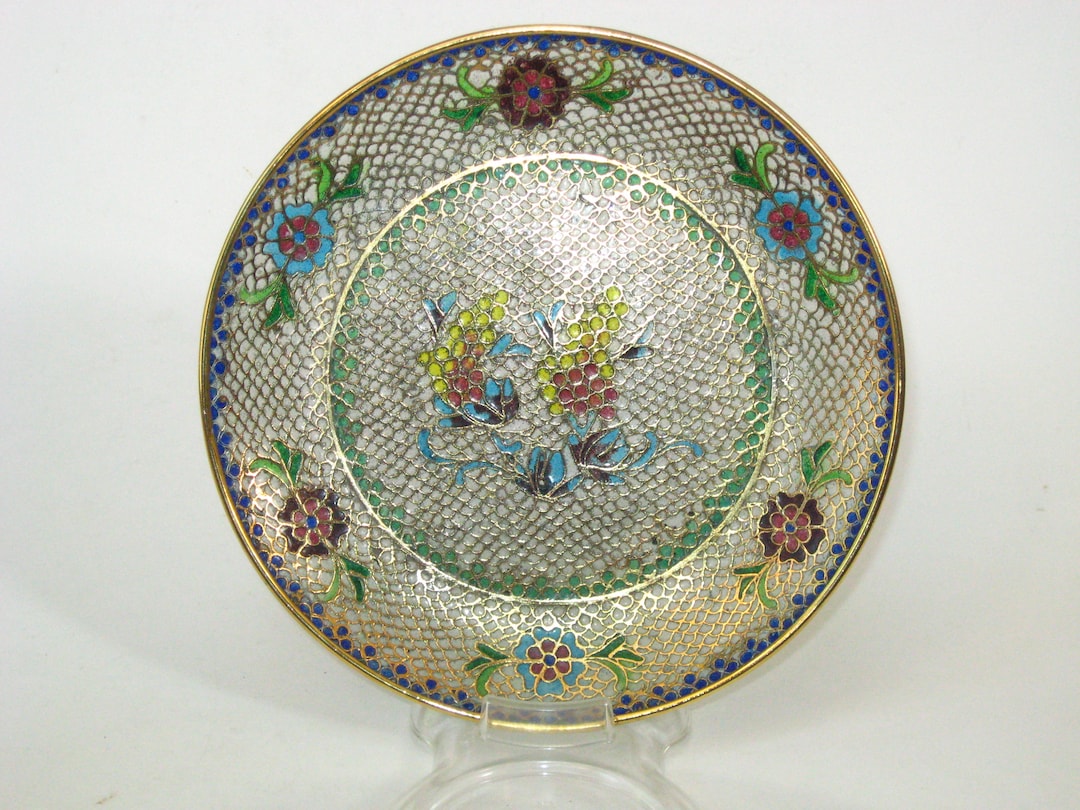 Chinese Asian Plique-a-jour Transparent Cloisonne Enamel 6" Floral Dish ...