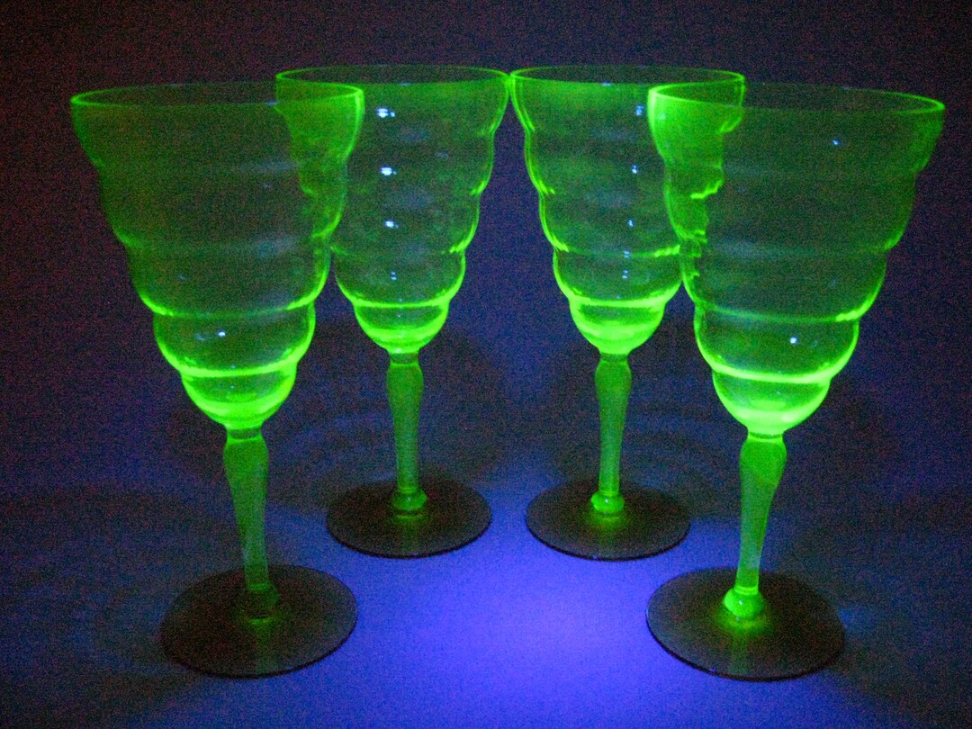 Set 4 Utility Glass Works Cambodia Ware Uranium Vaseline Canary Yellow ...