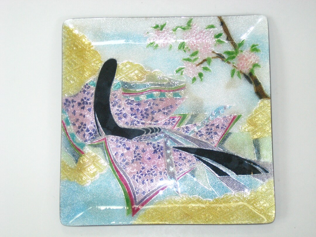 ANDO Ginbari Cloisonne Abstract Kimono Design 7" Square Decorator Plate ...