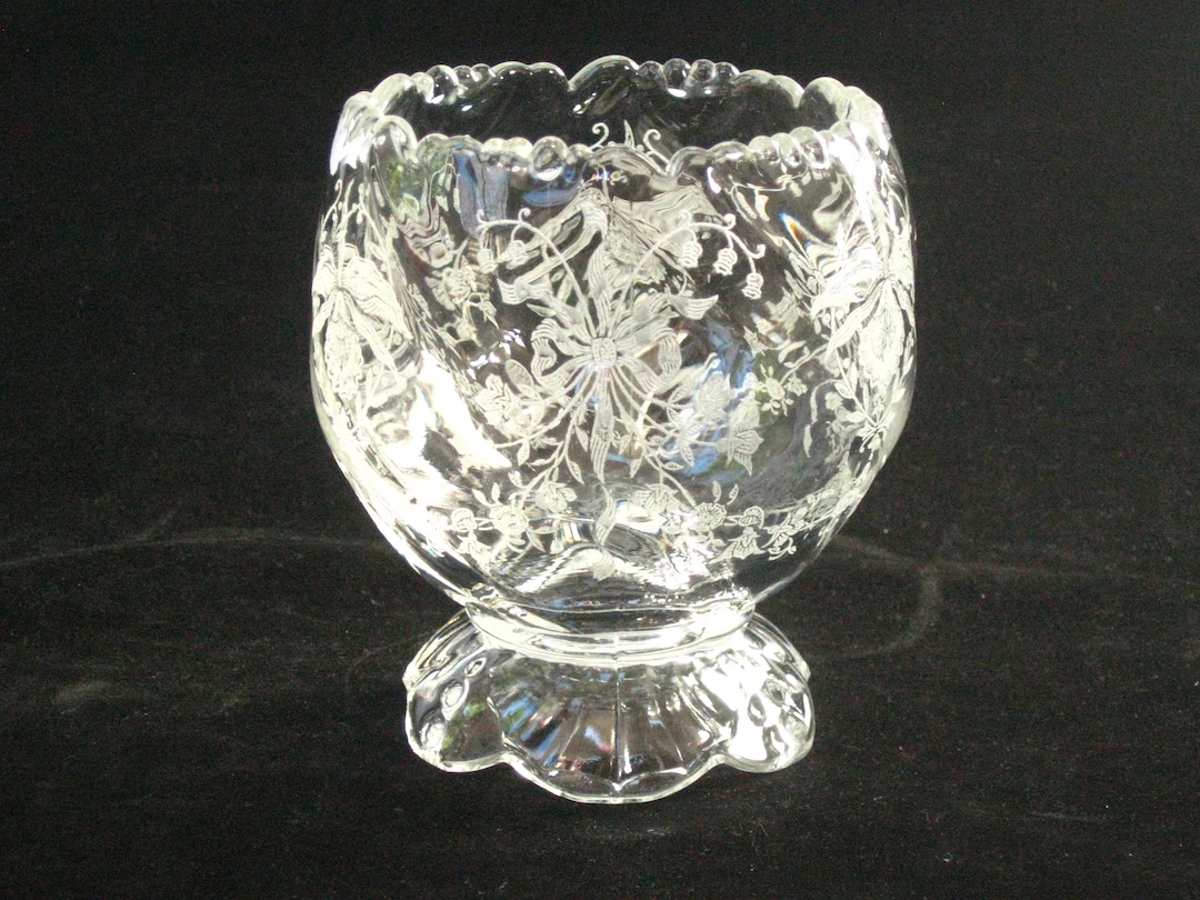 Heisey ORCHID Etch Violet Vase- Footed on Waverly Blank; Vintage ...
