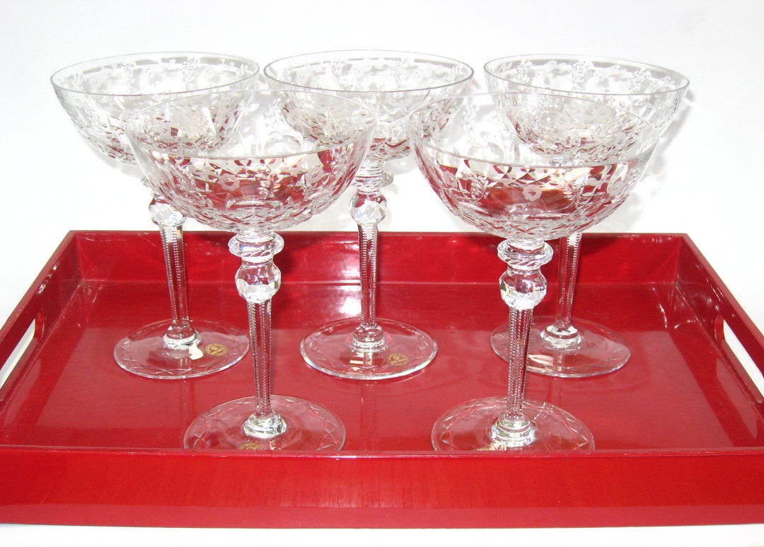 Set 5 Rogaska GALLIA Crystal 7" Coupe Champagne Glasses / Tall Sherbet ...