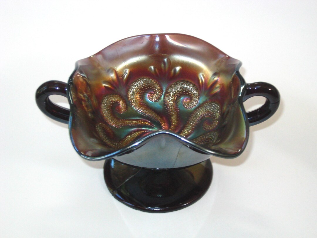Antique Dugan OCTOPUS Aka QUESTION MARKS Carnival Glass Handled Compote ...