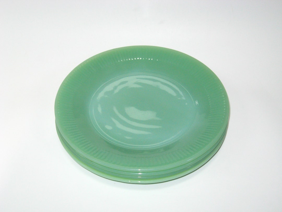 Set 4 Fire King Jadite Jadeite Jane Ray 9 Dinner Plates Anchor Hocking ...