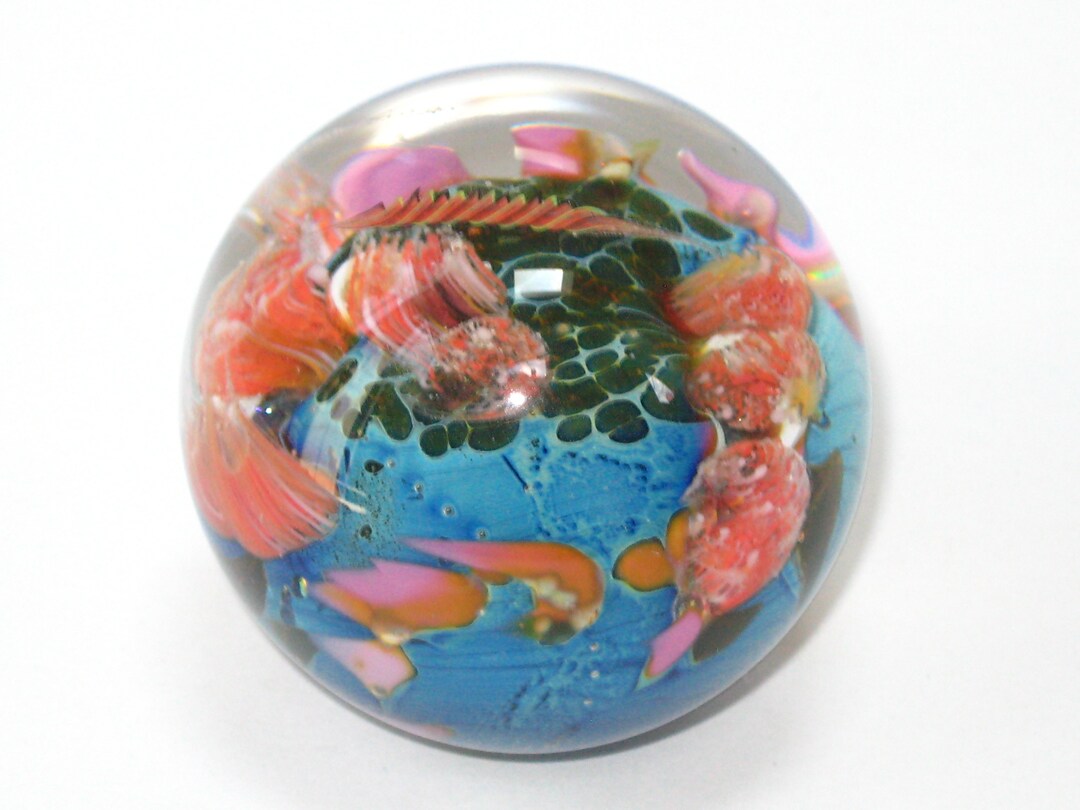 Josh Simpson Art Glass Inhabited Planet 1.75" Marble Signed MINT - Etsy