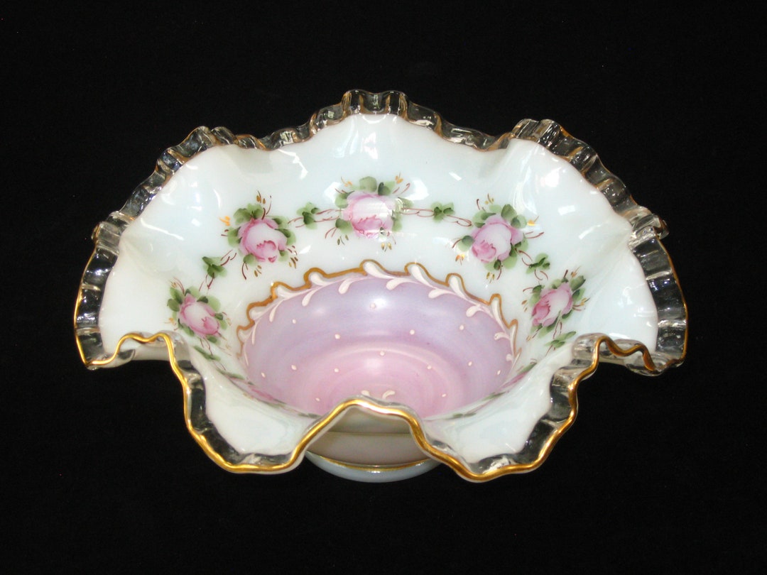 Fenton Charleton Roses Gold Rim Silver Crest Ruffled Rim Double Crimped ...