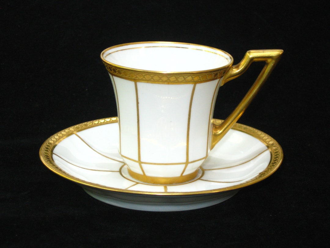 JPL Jean Pouyat Limoges Porcelain Empire Style Gold Gilt Demitasse Cup ... JPL Jean Pouyat Limoges Porcelain Empire Style Gold Gilt Demitasse Cup ...