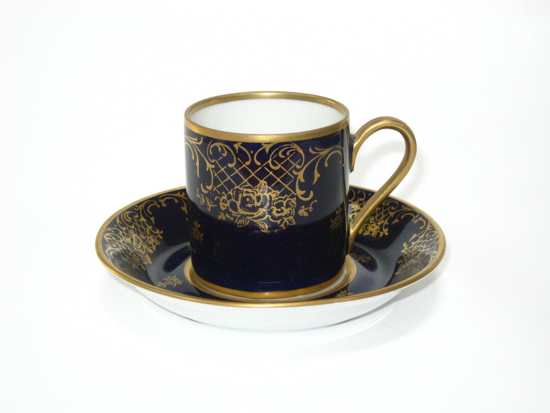 Reichenbach Cobalt Blue W/ Gold Porcelain Demitasse Cup & Saucer Set; Vintage Echt Kobalt Made ...
