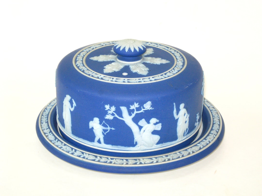Antique Wedgwood Dark Blue Dip Jasperware Cheese Cake Plate & Dome Made ...