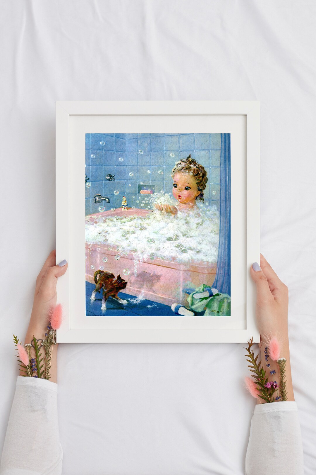 1957 Auguste Albo for Helene Pessl Original Lithograph Donald Art Co INC NY Little Lady - Bath ...