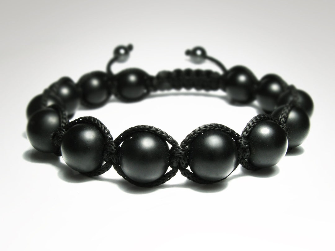 Men's Matte Black Onyx, Mens Beaded Bracelet, Natural Gemstone, Yoga ...