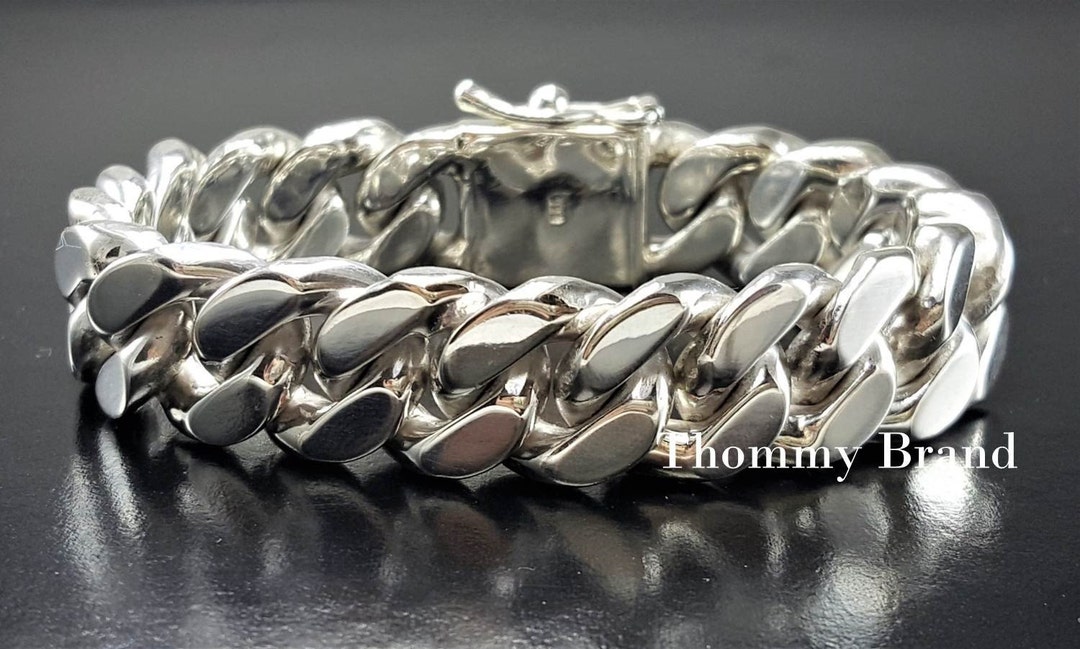 9" 121g Men's Heavy Biker Cuban Curb Chain Link Bracelet, Sterling ...