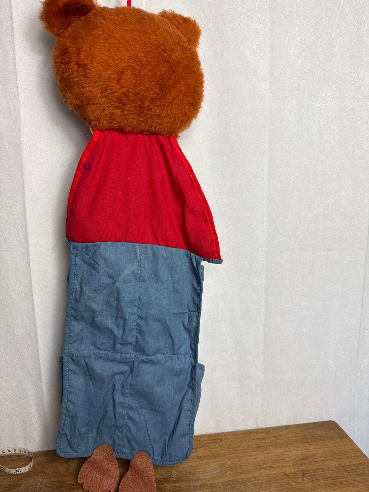 Vintage Nursery Diaper Hanger Organizer Teddy Bear Denim Red Edie ...