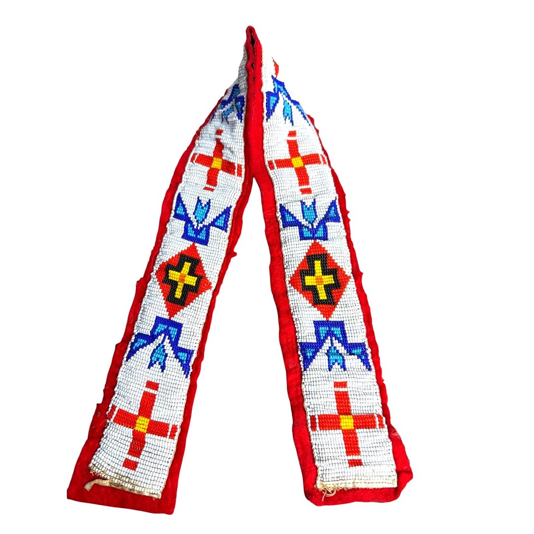 Native American Beaded Sash Sioux Dakota Tribe Beadwork 26" Red Blue ...
