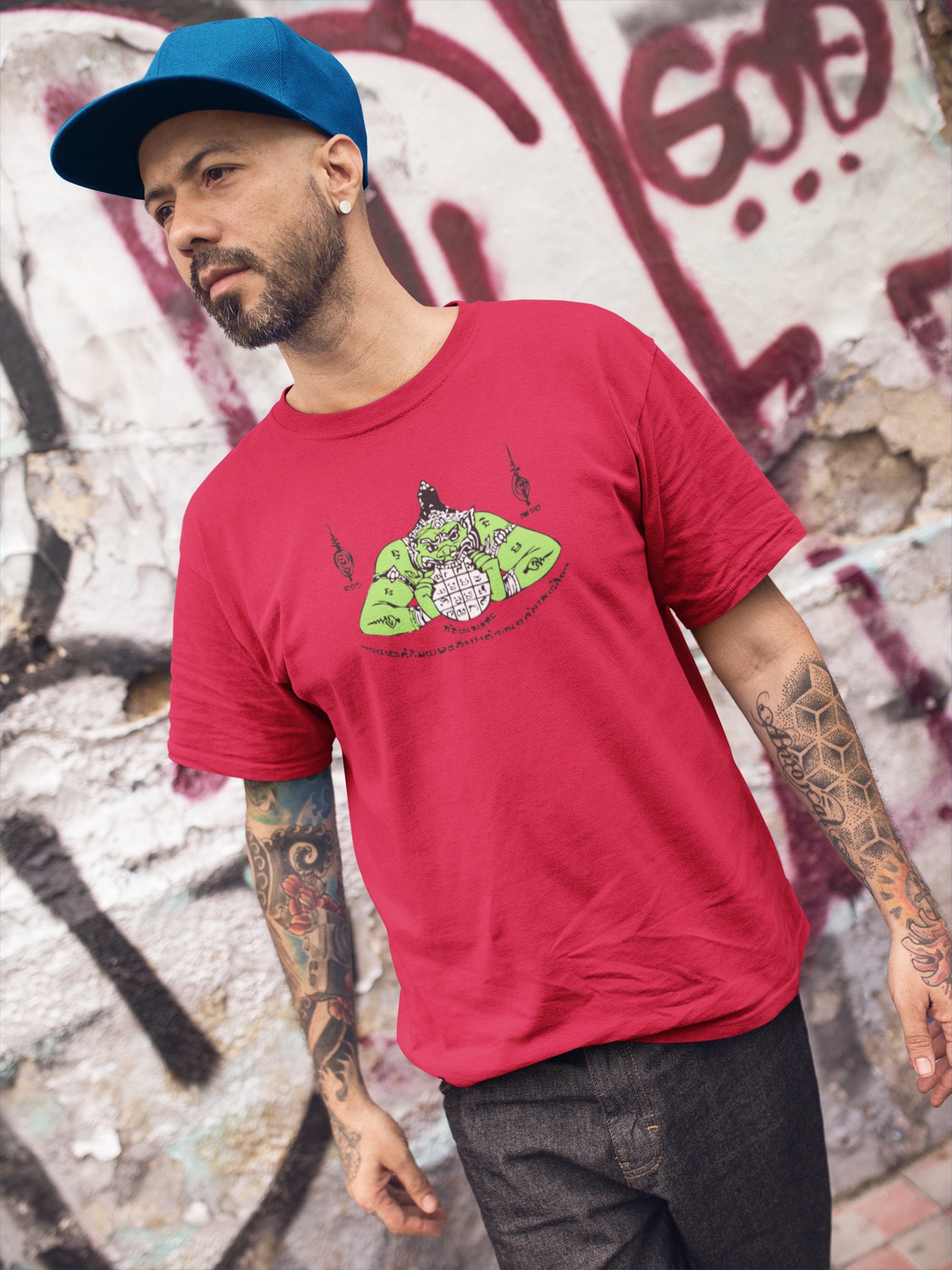 Thai Tattoo Design T-shirt 'monkey Lord Phra Rahu Holding Sacred Tablet ...
