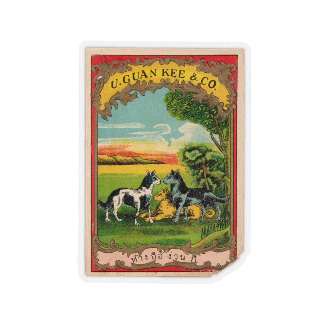 Thai Tattoo Design vintage Thai Ad Label With Three Dog Image Kiss-cut ...