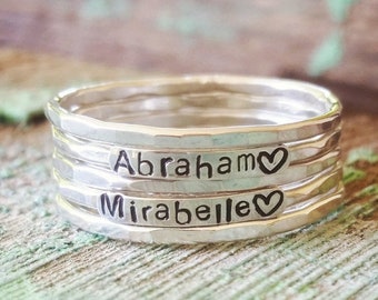 2mm-sterling-silver-stackable-name-rings-stacking-mother's | Etsy