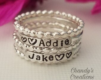 2mm-sterling-silver-stackable-name-rings-stacking-mother's | Etsy