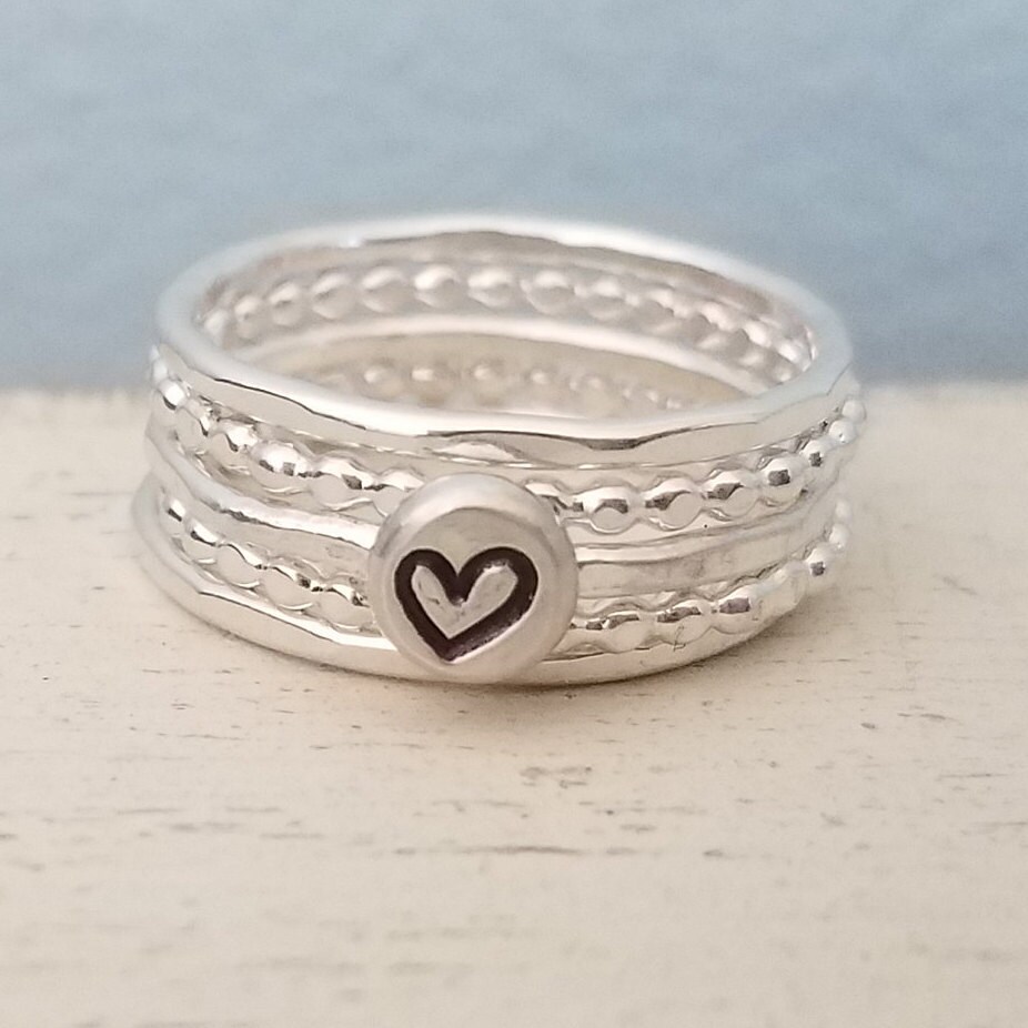 Sterling-silver-heart-ring-stacking-stackable-layered-custom-b | Etsy