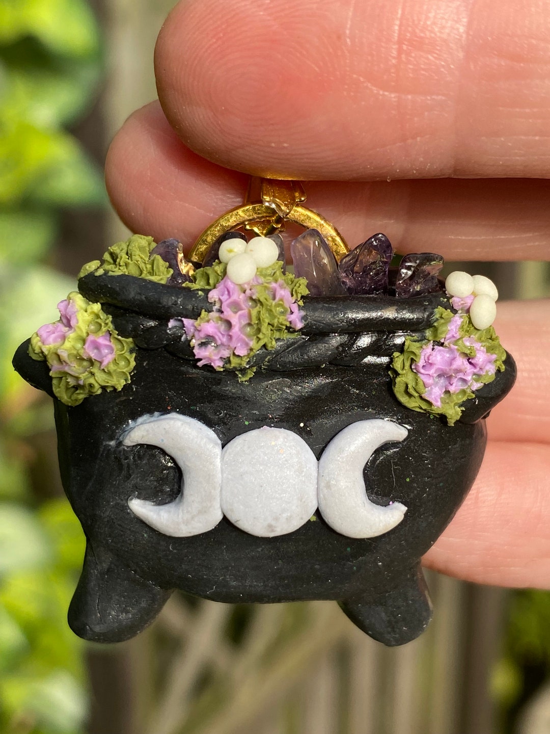 Clay Witch Cauldron, Amethyst Crystal Cauldron Pendant/ Magical Vibes ...