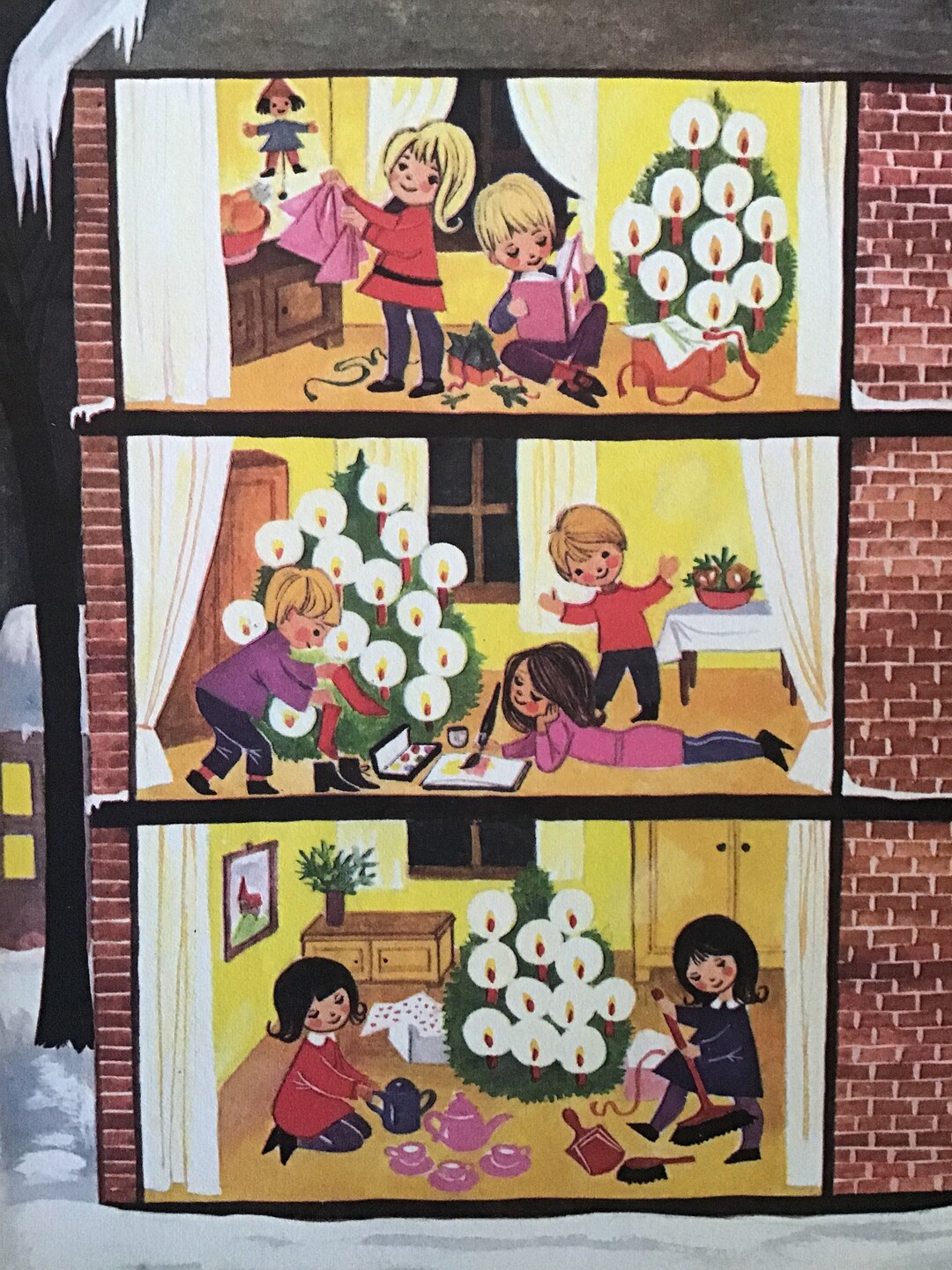 Vintage Christmas Morning Print, Original Book Page, Watercolor ...